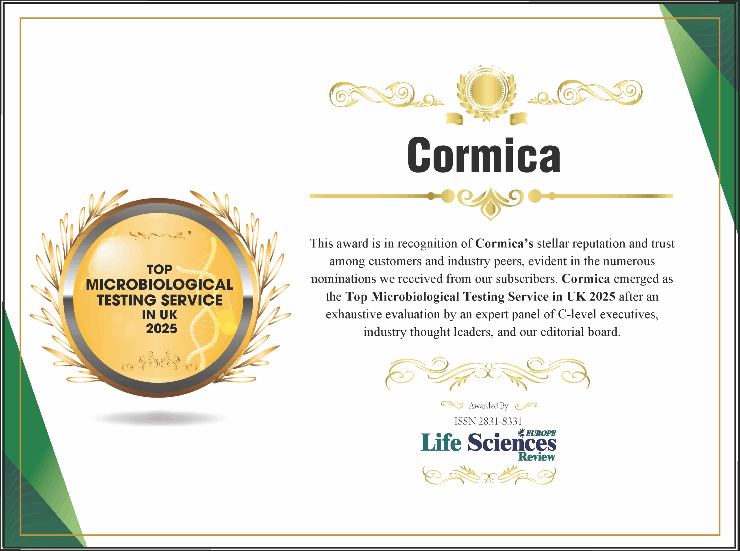 Cormica Named Top Microbiological Testing Service in the UK 2025 ...